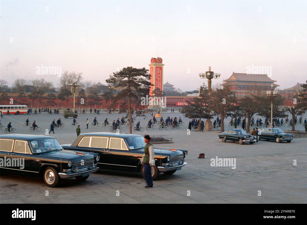 Parked Limousines and Crowds of People Walking in Peking, Beijing ...