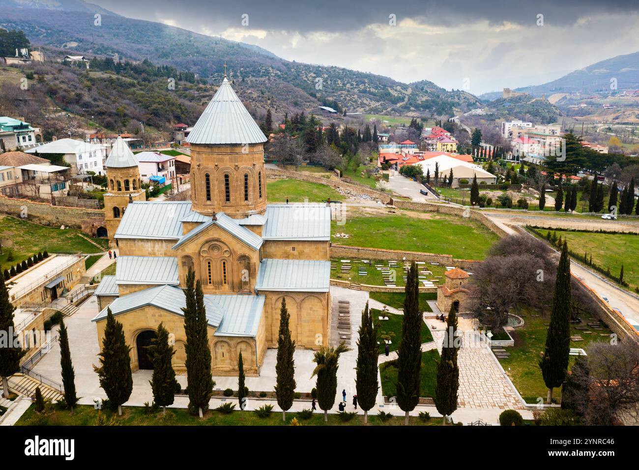 Aerial view of the Samtavro monastery of St. Nino in Mtskheta Stock ...