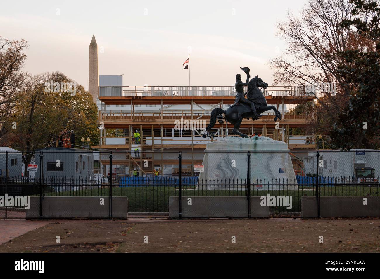 Crews work to construct the Inaugural Parade viewing platform in front ...