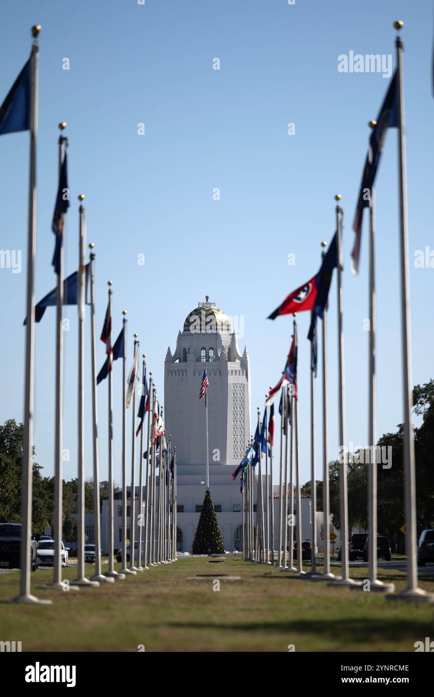 U.S. state flags line Harmon Drive at Joint Base San Antonio-Randolph, Texas, Nov. 21, 2024 ...