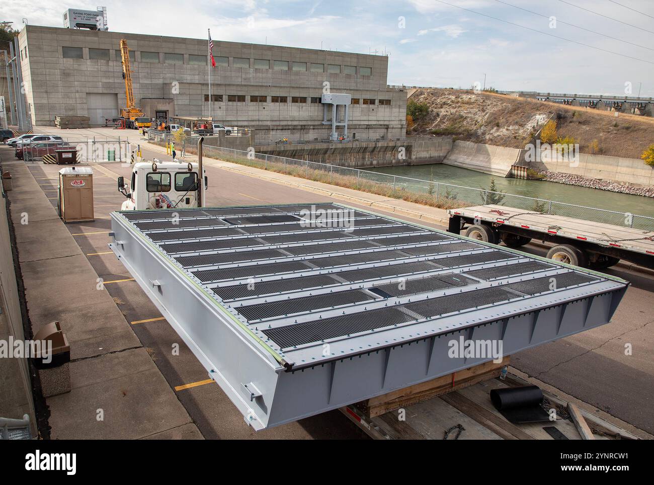 A 38,000-pound draft tube bulkhead gate sits on a trailer prior to ...