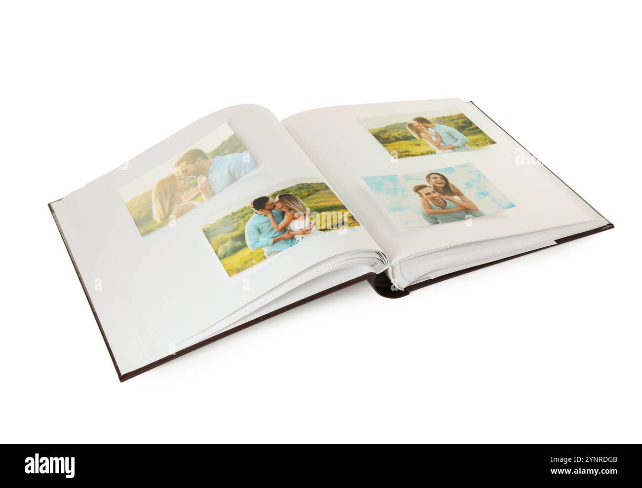 Open photo album with different photos isolated on white Stock Photo ...