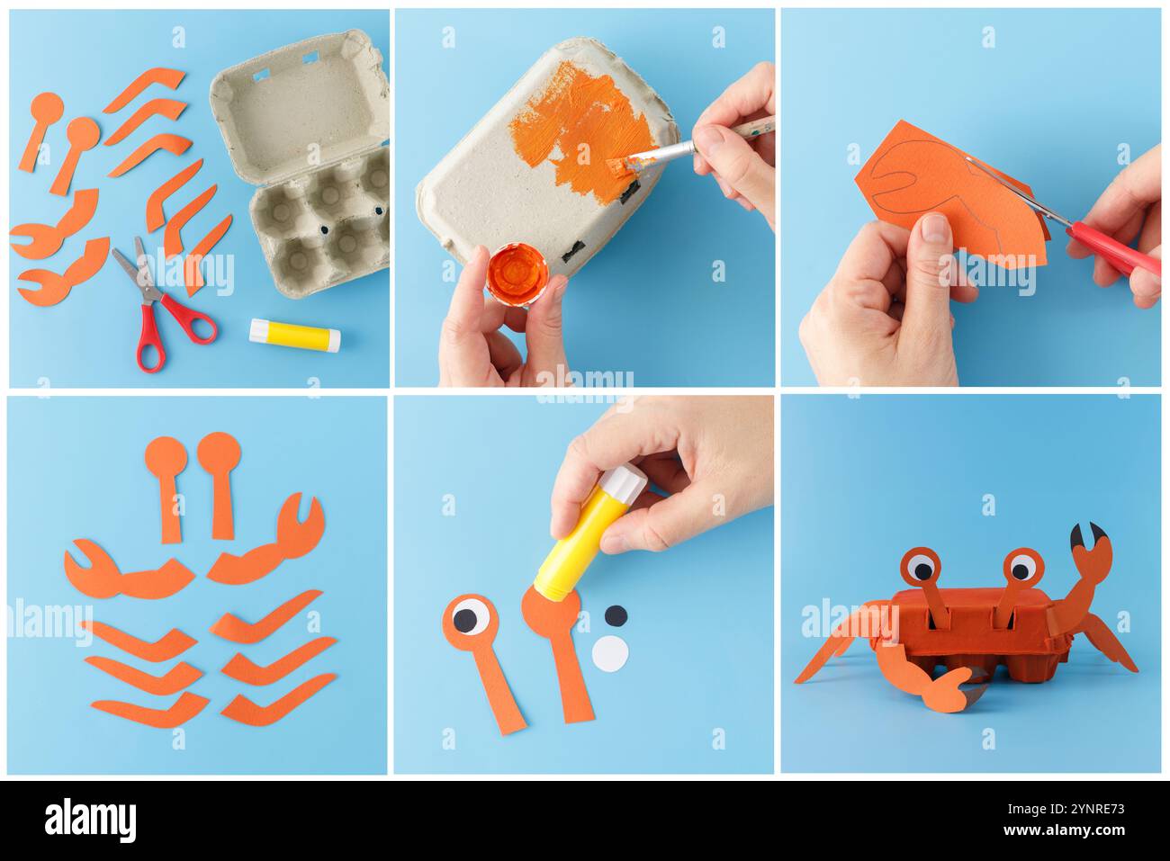 Step-by-step tutorial for making a crab craft from an egg carton and ...