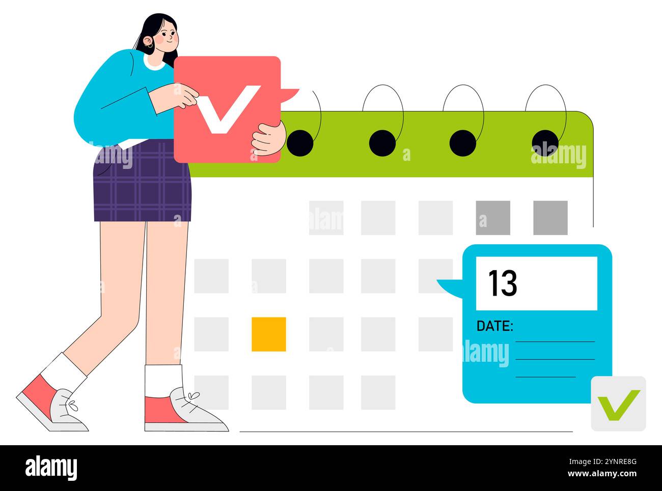 Young businesswoman scheduling tasks and marking calendar dates ...