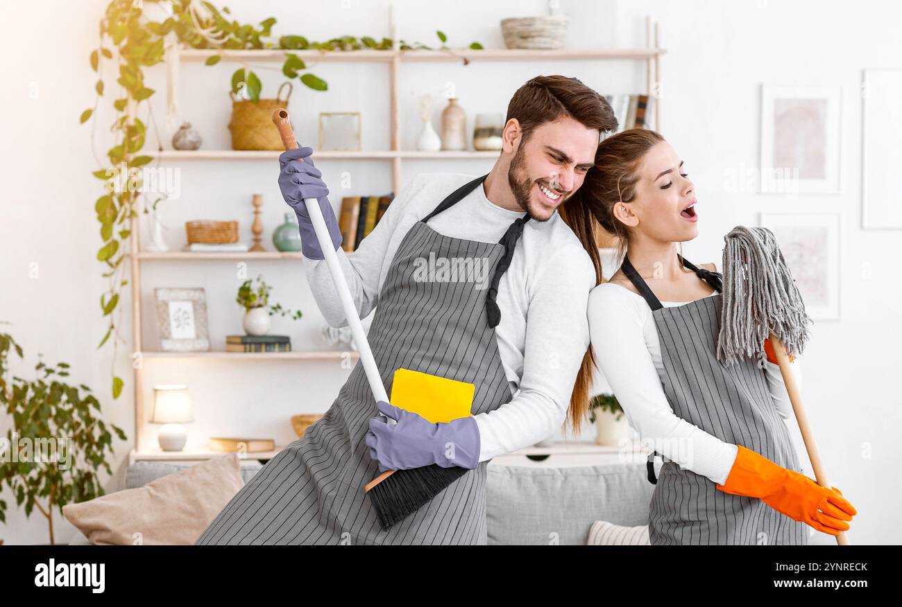 Great house cleaning together and rock band Stock Photo - Alamy
