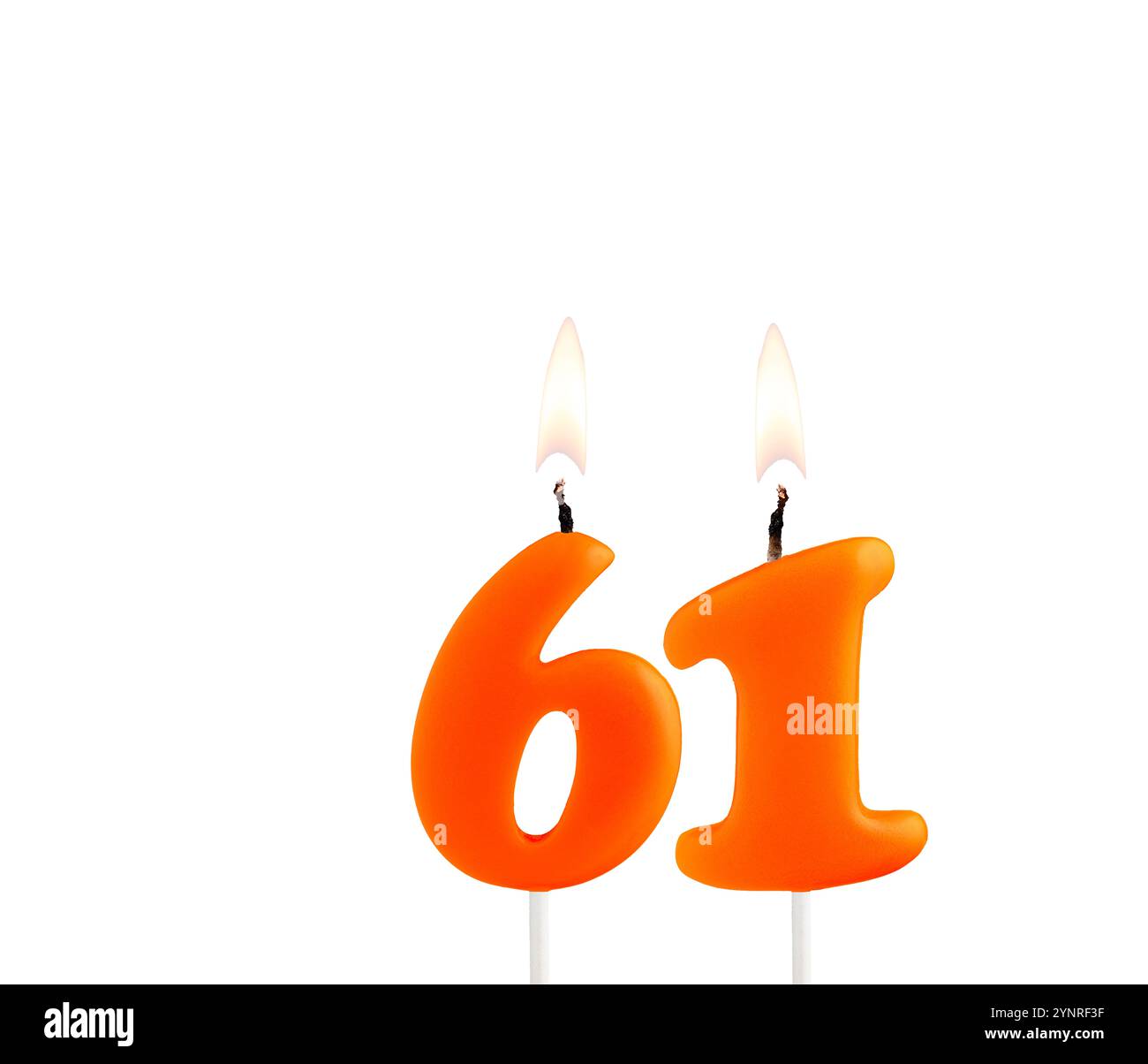 Lit birthday candle - Candle number 61 on white background Stock Photo ...