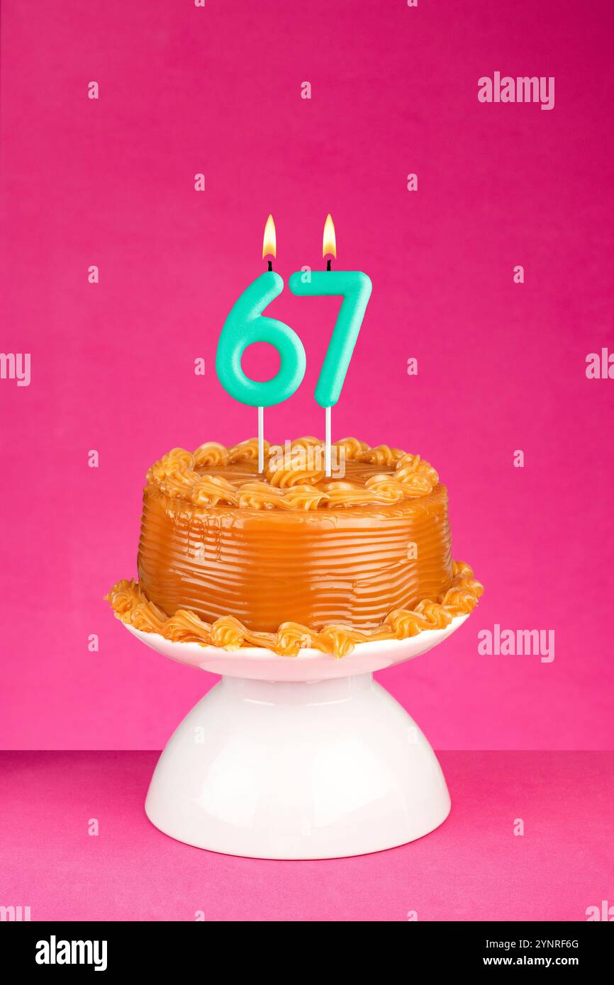 Birthday card with candle number 67 - Cake with dulce de leche frosting ...
