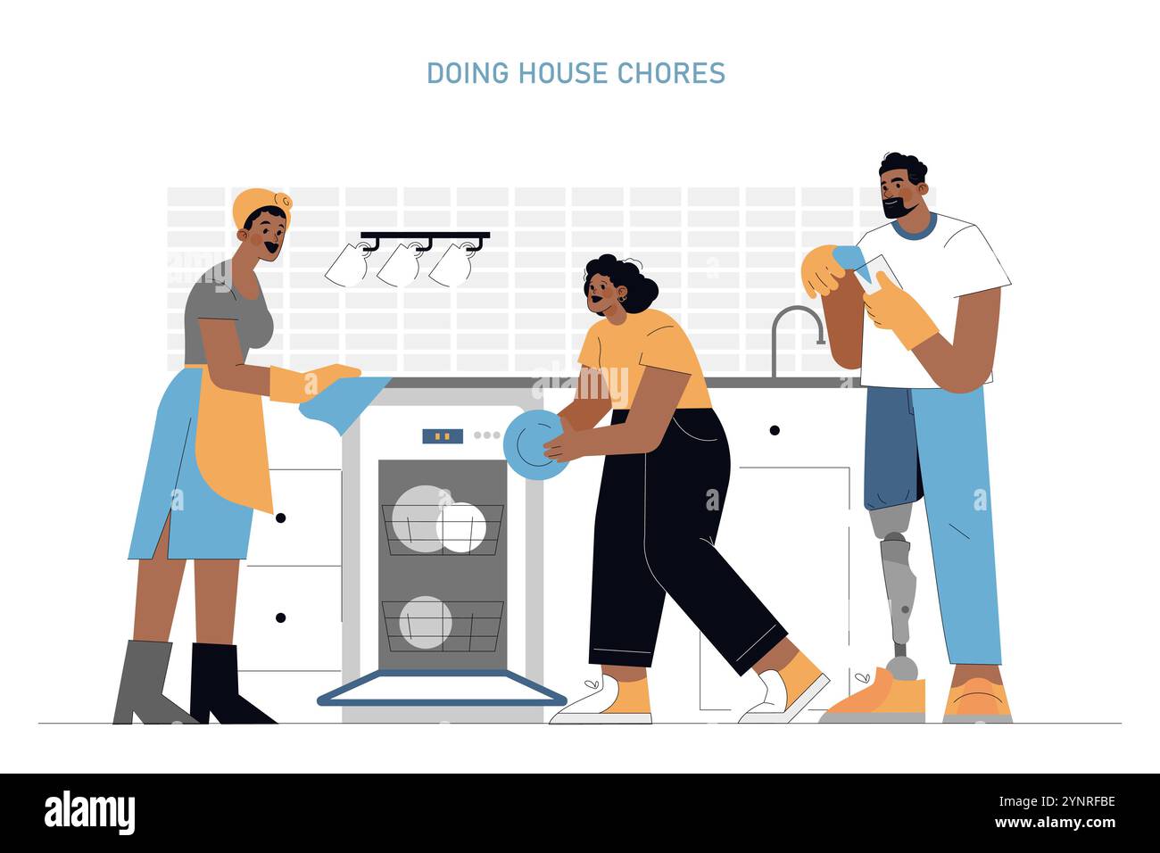 Doing House Chores concept. A diverse family shares tasks in a modern ...