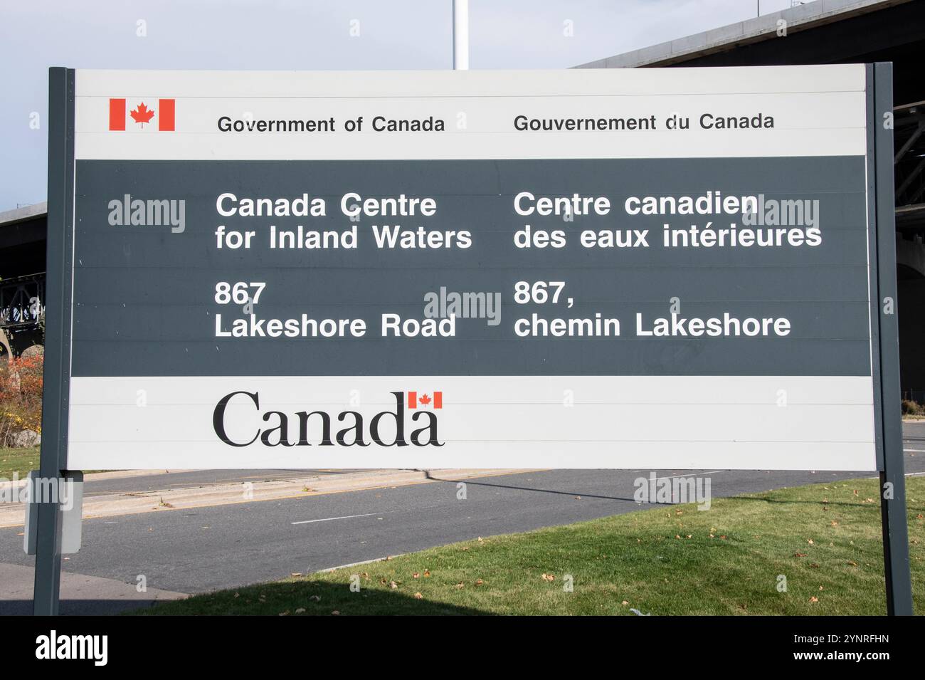 Canada Centre for Inland Waters sign on Lakeshore Road in Hamilton ...