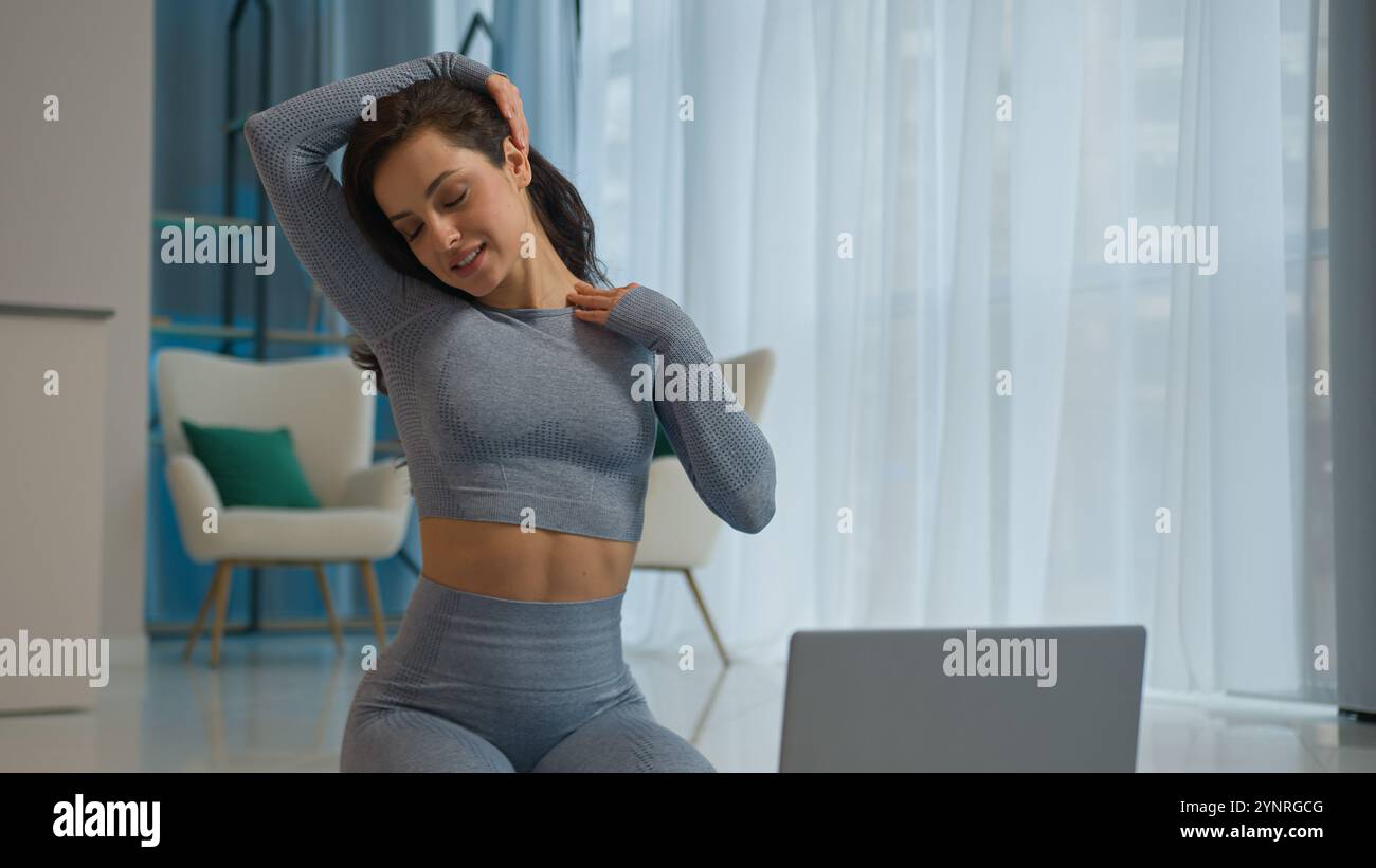 Fitness instructor woman yogi female tutorial online class yoga pilates ...