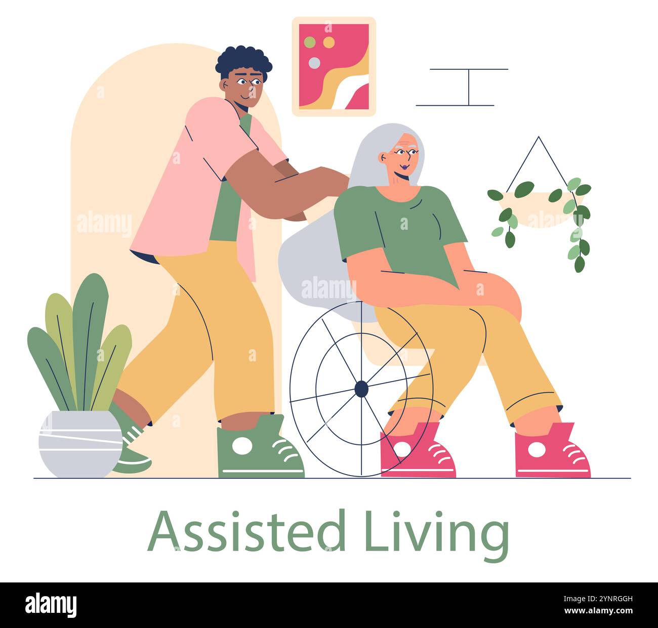 Assisted living concept. Caregiver aiding a senior woman in a ...