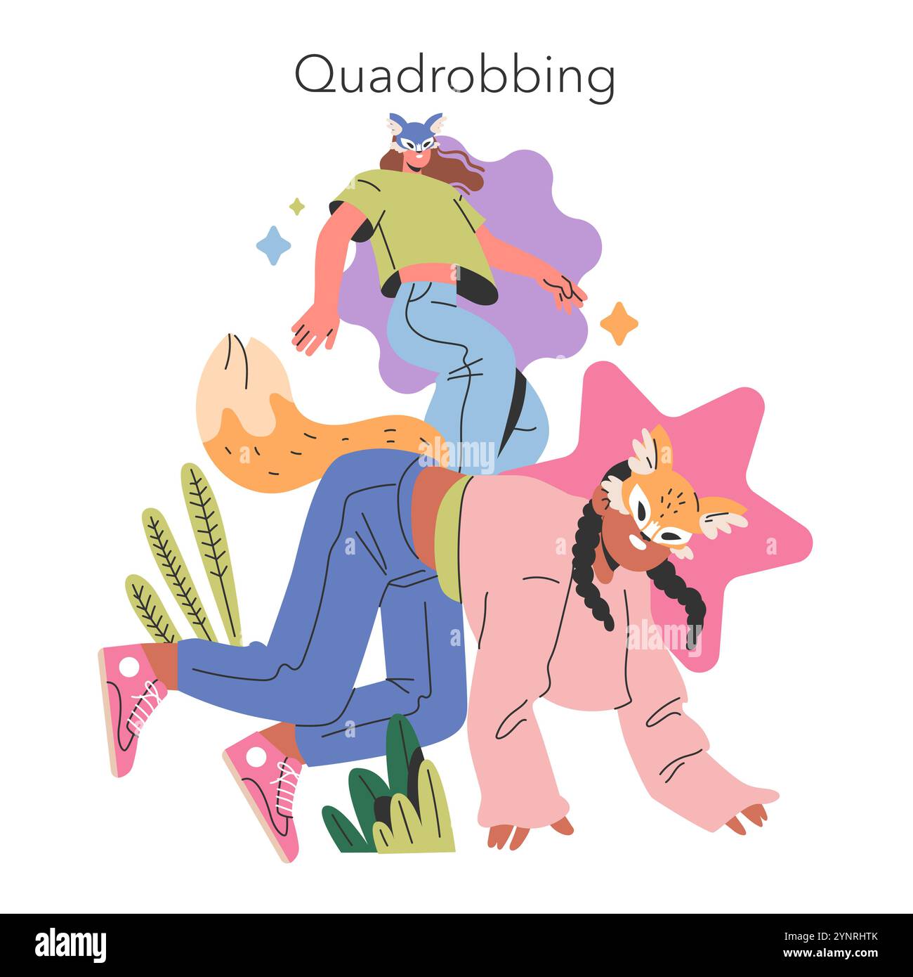 Gen Z Hobbies concept. Two youths engage in quadrobics, a unique blend ...