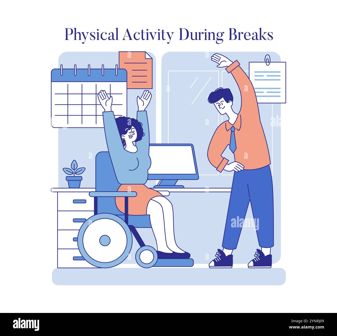 Work Burnout Prevention concept. Employees engage in stretching ...