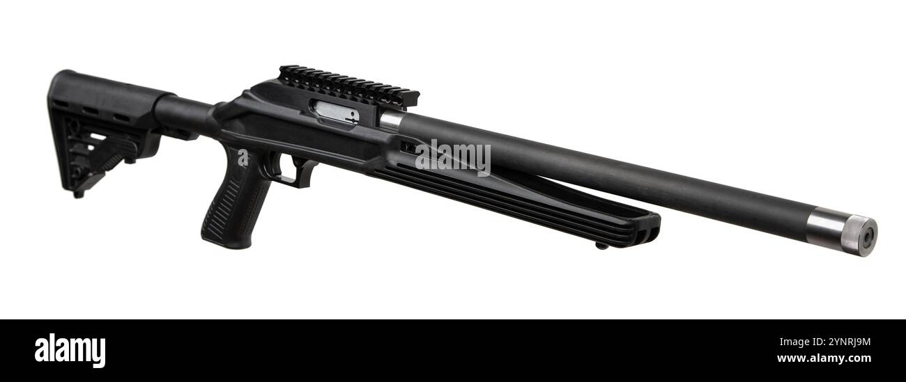 Close-up of a .22 caliber rifle with a modern tactical design ...