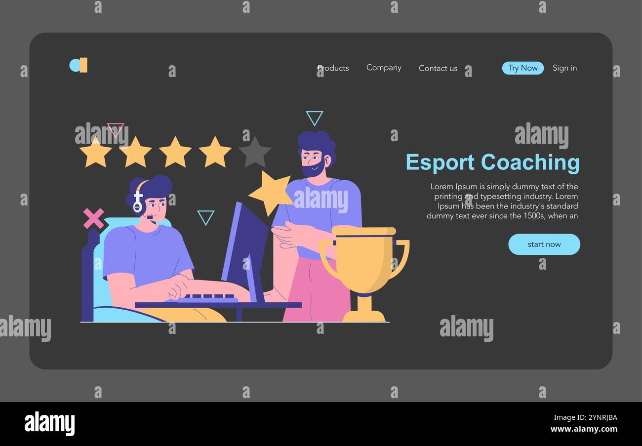 Esport Coaching concept. An instructor guides a gamer to victory ...