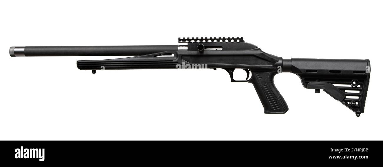 Close-up of a .22 caliber rifle with a modern tactical design ...