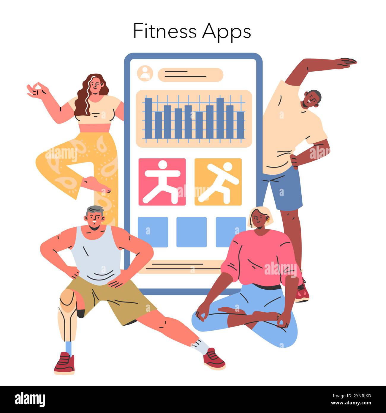 Home workout concept. Diverse people engaging in fitness exercises ...