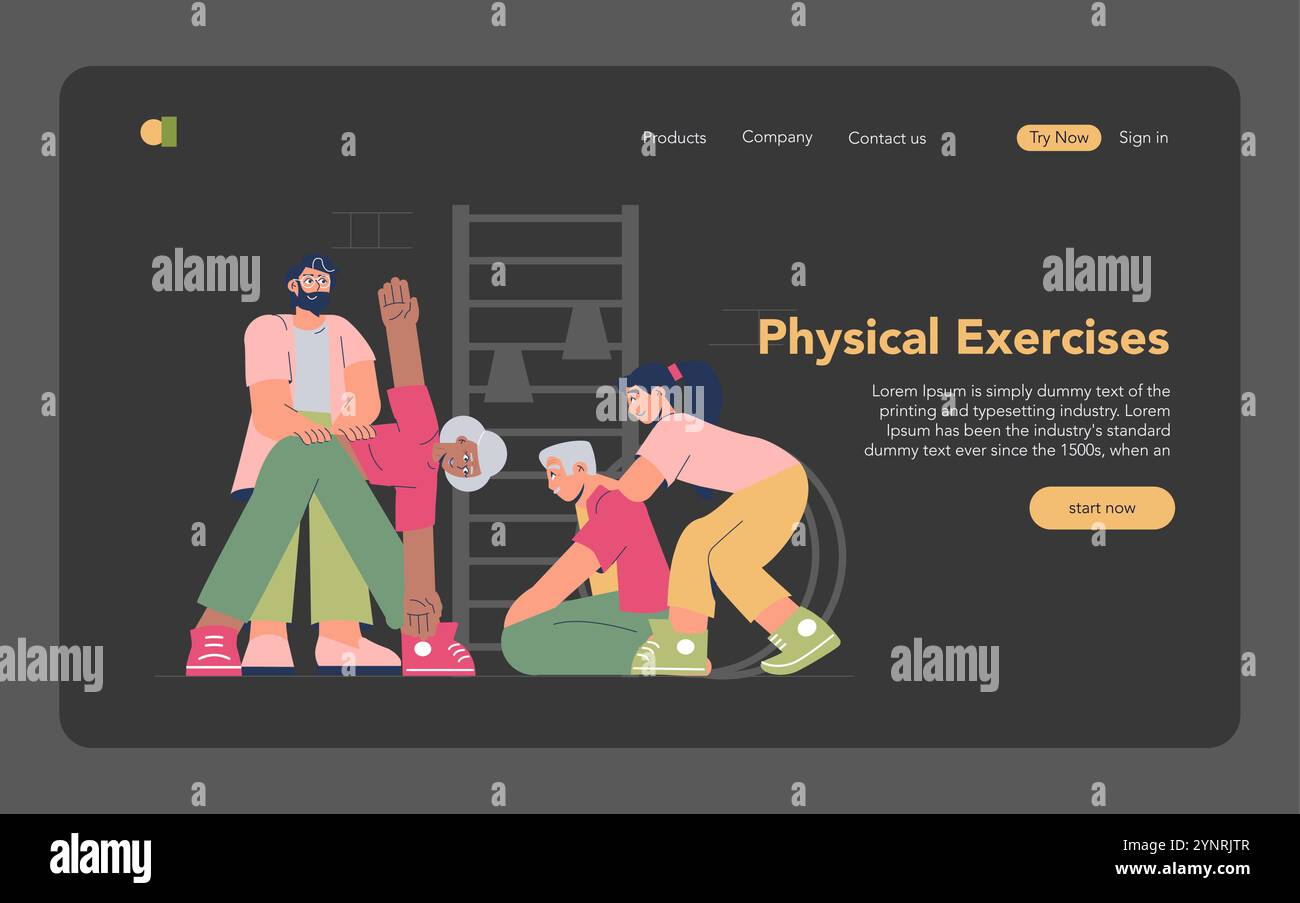 Senior fitness concept. Elderly characters engaging in light physical ...