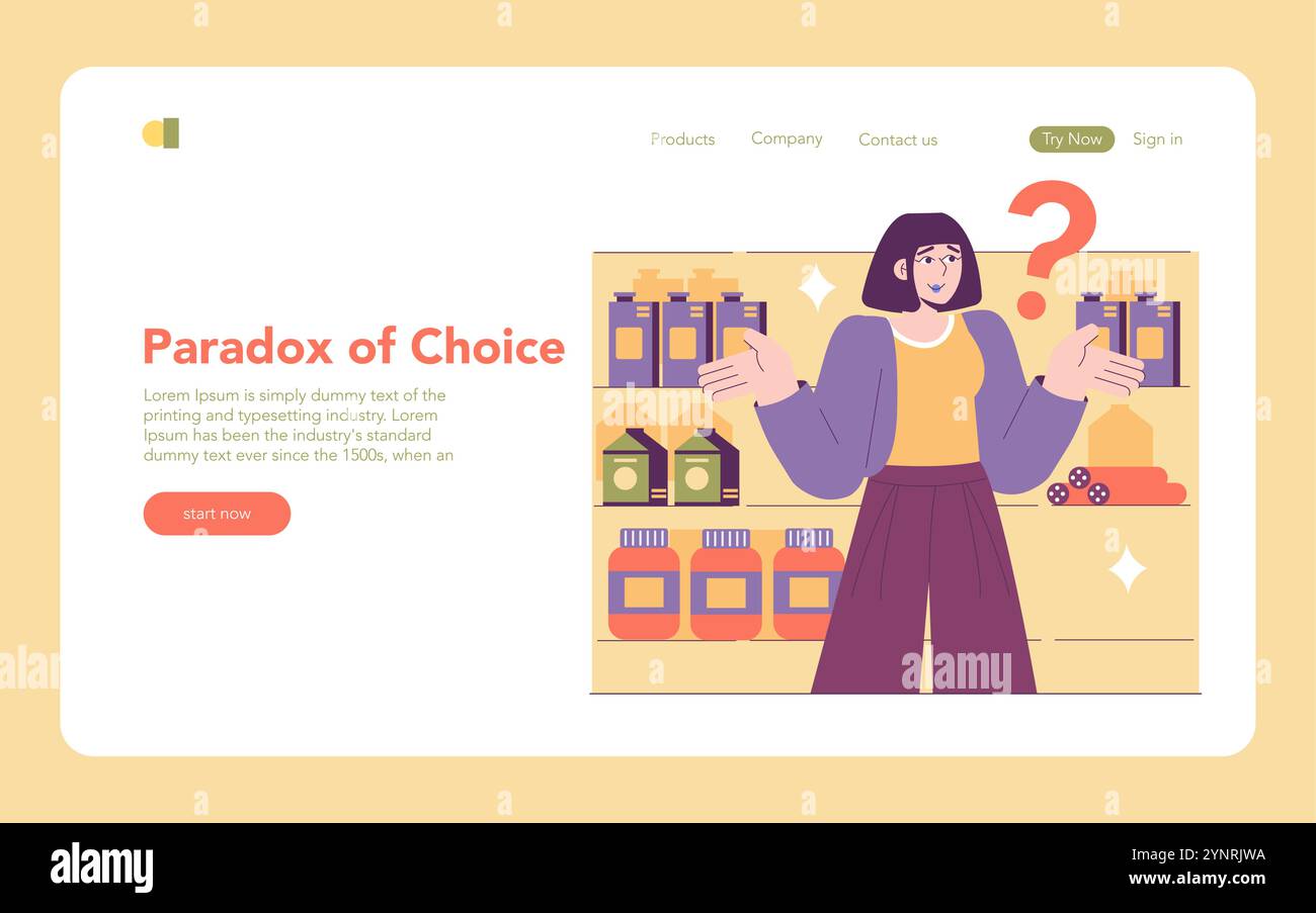 Behavioral Economics concept. Woman perplexed by multiple choices in a ...
