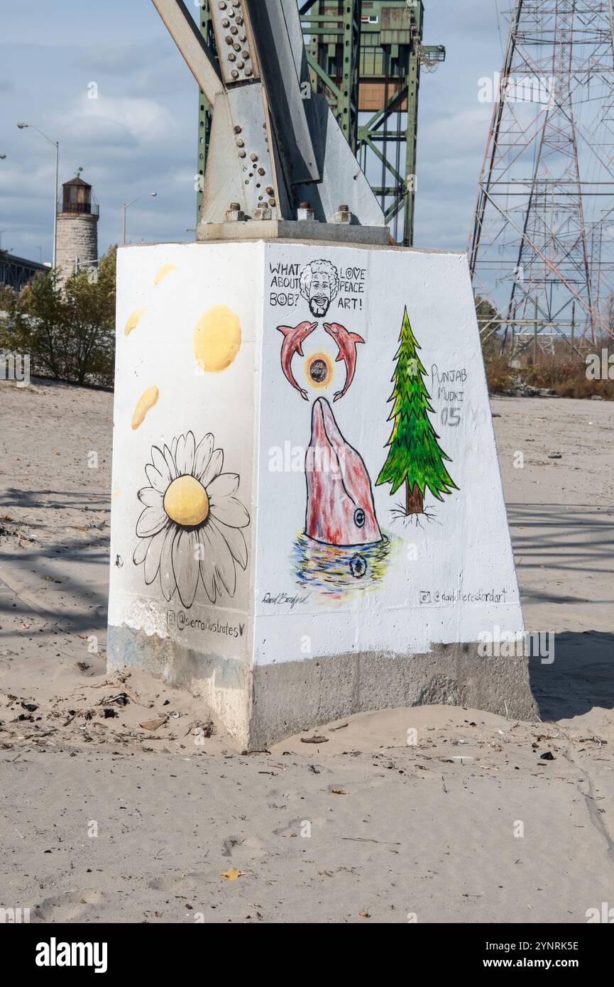 Bob Ross dolphin and tree mural on electrical transmission tower ...