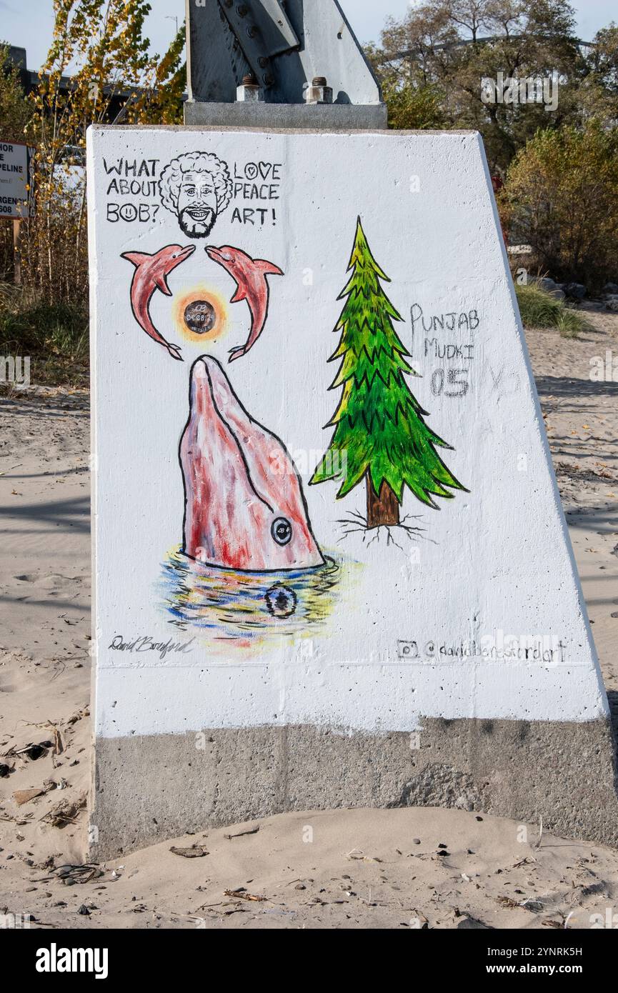 Bob Ross dolphin and tree mural on electrical transmission tower ...