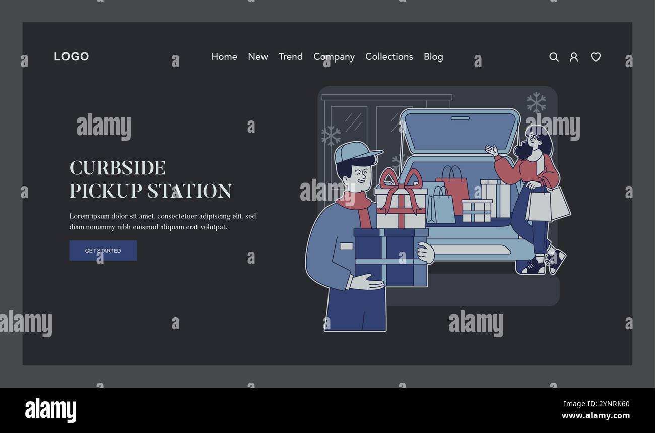 Curbside pickup illustration. Customer receives online shopping order ...