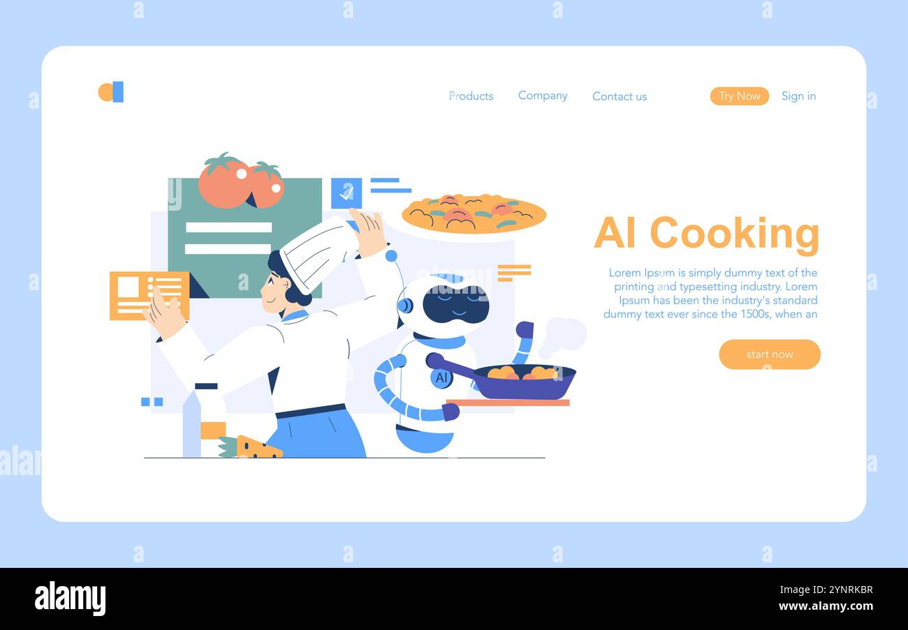 AI Cooking concept. Chef and robot collaborate in a futuristic kitchen ...