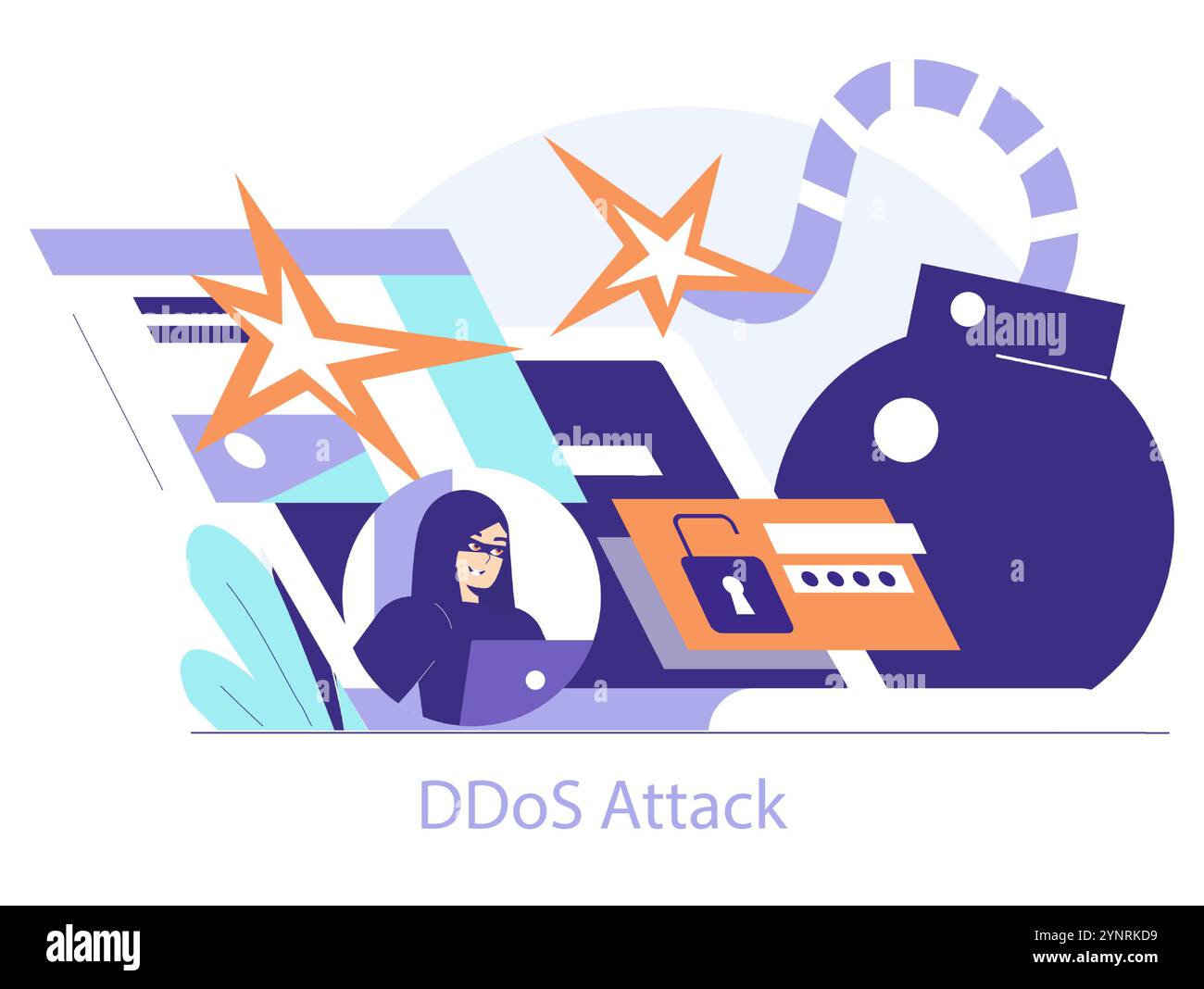 Cybercrime concept. Hacker launching a DDoS attack, causing service ...