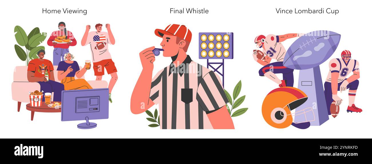 Super Bowl set. Fans celebrate at home, referee signals game end ...