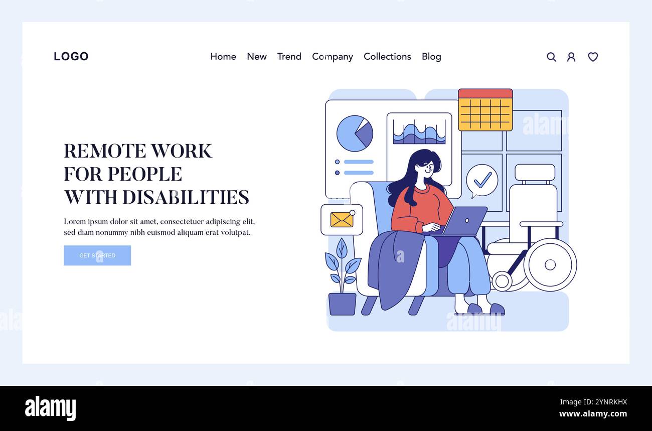 Inclusion concept. Illustration of remote work setup for employees with ...