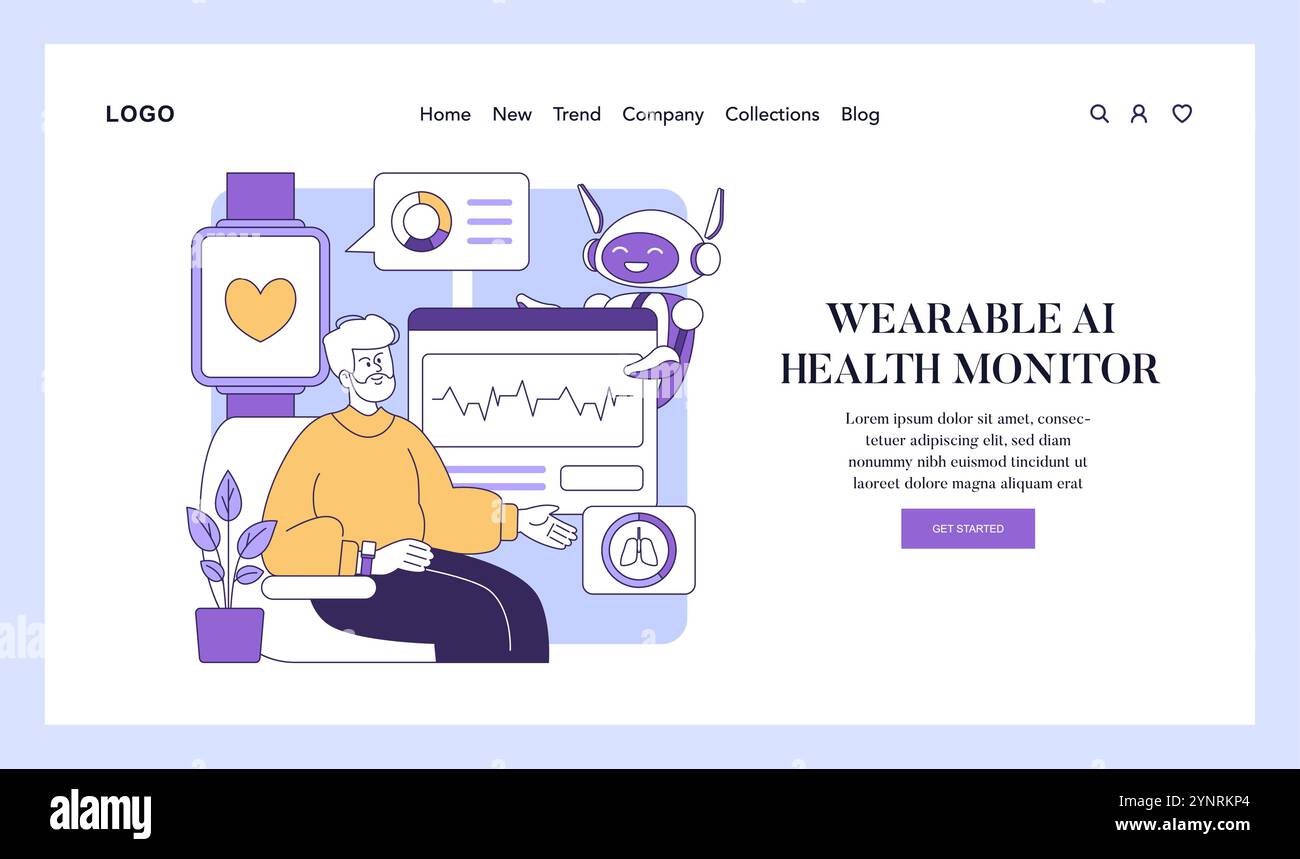 Wearable AI technology concept. Elderly man with health monitor assists ...