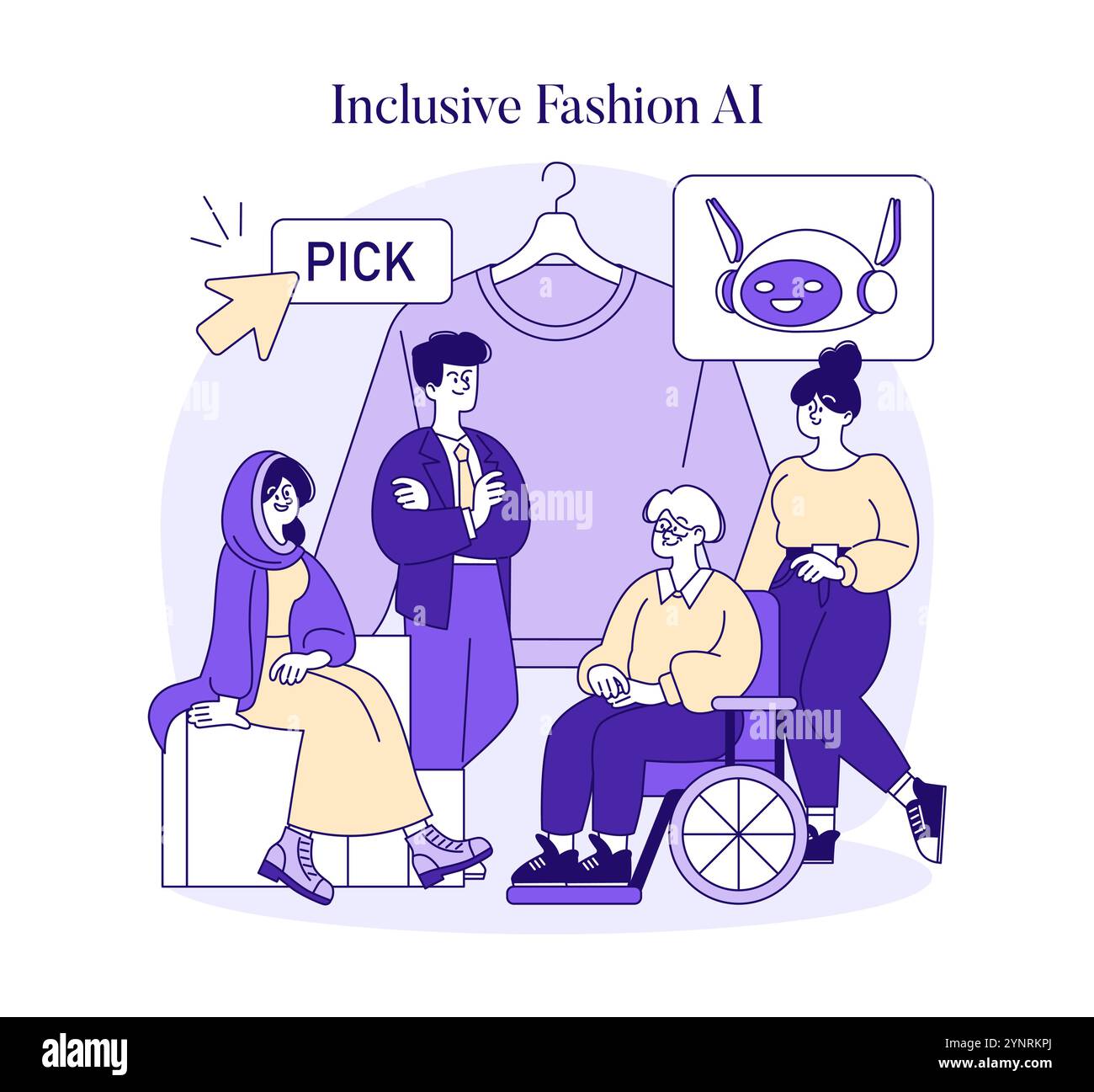 AI Stylist concept. Diverse individuals experiencing AI-driven fashion ...