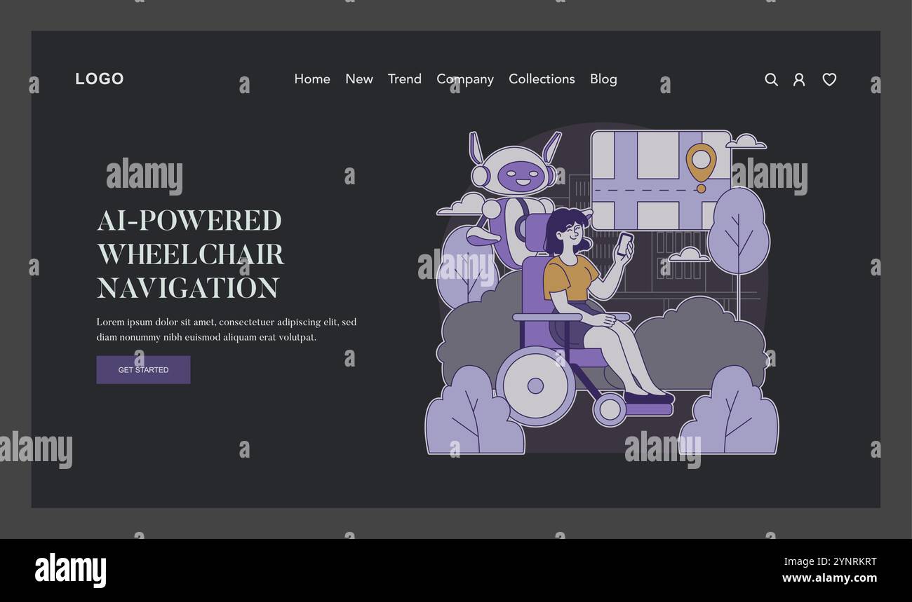 AI Assistance concept. Illustration depicts a person in a wheelchair ...