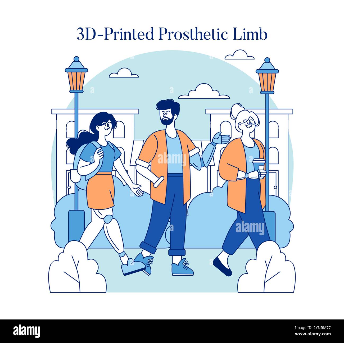 Adaptive Technology concept. Illustration of people with a 3D-printed ...
