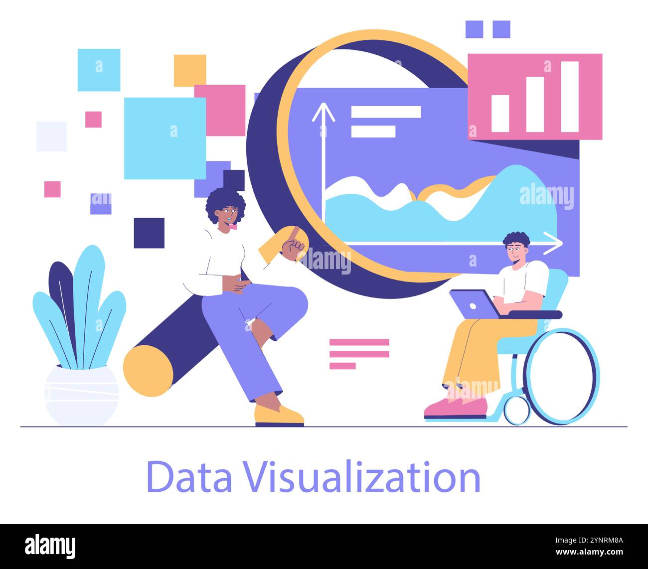 Data Visualization concept. Professionals analyzing and illustrating complex data with charts ...