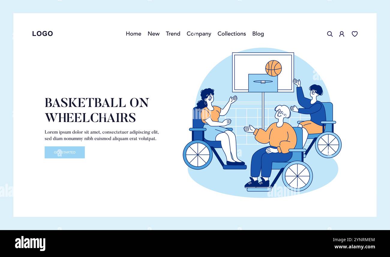 Wheelchair basketball illustration. Inclusive sports activity portrayed ...
