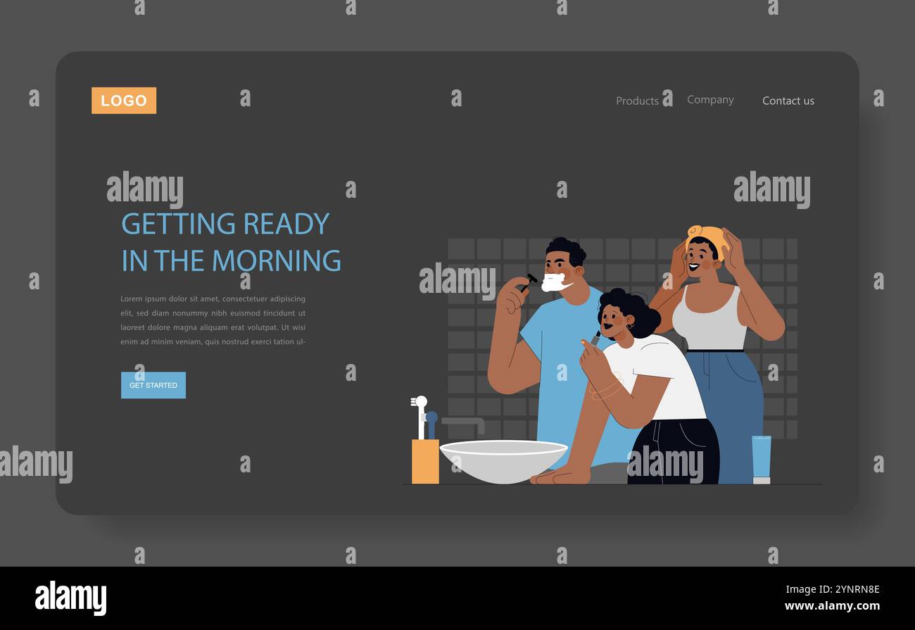 Family Morning Routine concept. A vector illustration of a family ...