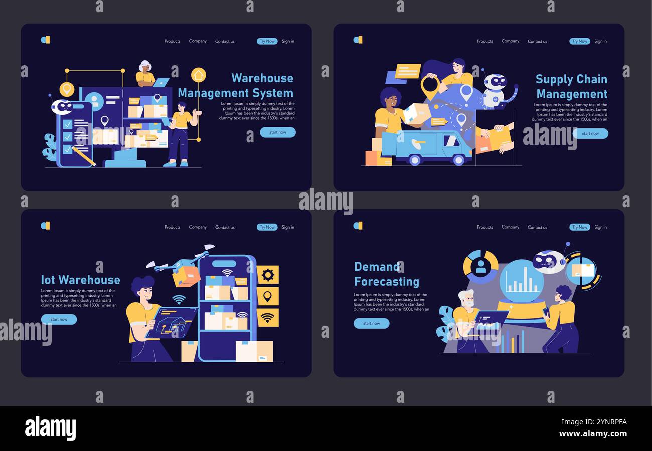 Logistics Automation set. Advanced digital solutions for warehouse and ...