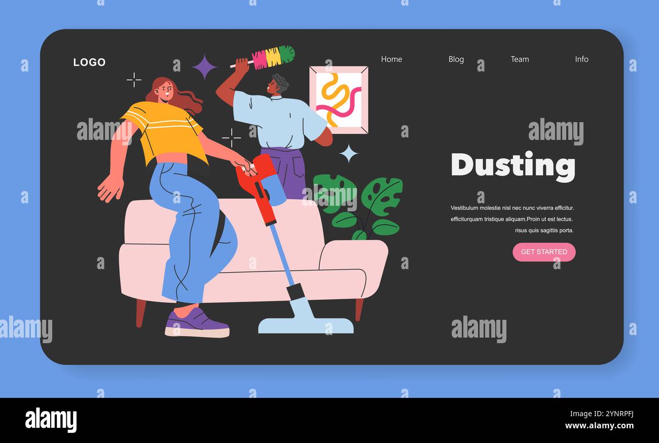 House cleaning concept. Two people work together tidying up a living ...