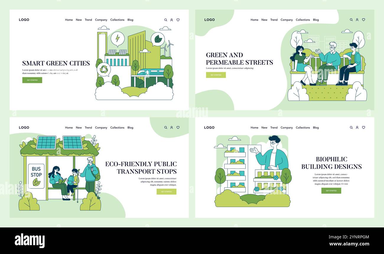 Green Infrastructure set. Urban sustainability with green buildings and ...
