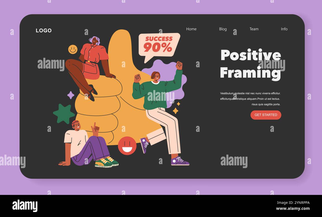 Cognitive Framing concept. Three people exhibit positive emotions to ...