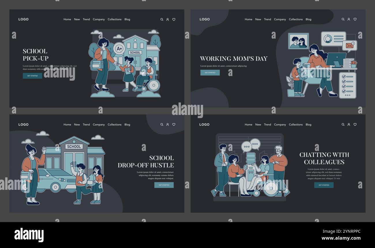 Working Mom Day set. Balancing work, school runs, and family time ...