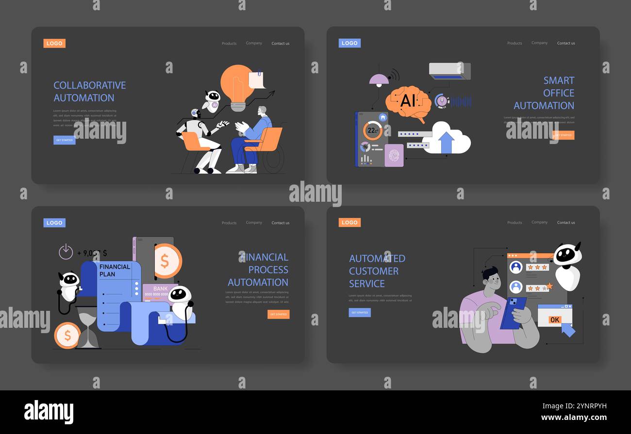 Business Automation set. Illustrating collaborative, smart office ...