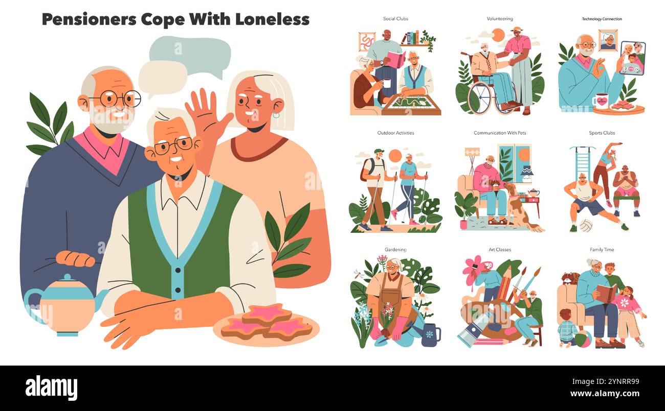Senior Engagement concept. Elderly individuals engaging in social ...