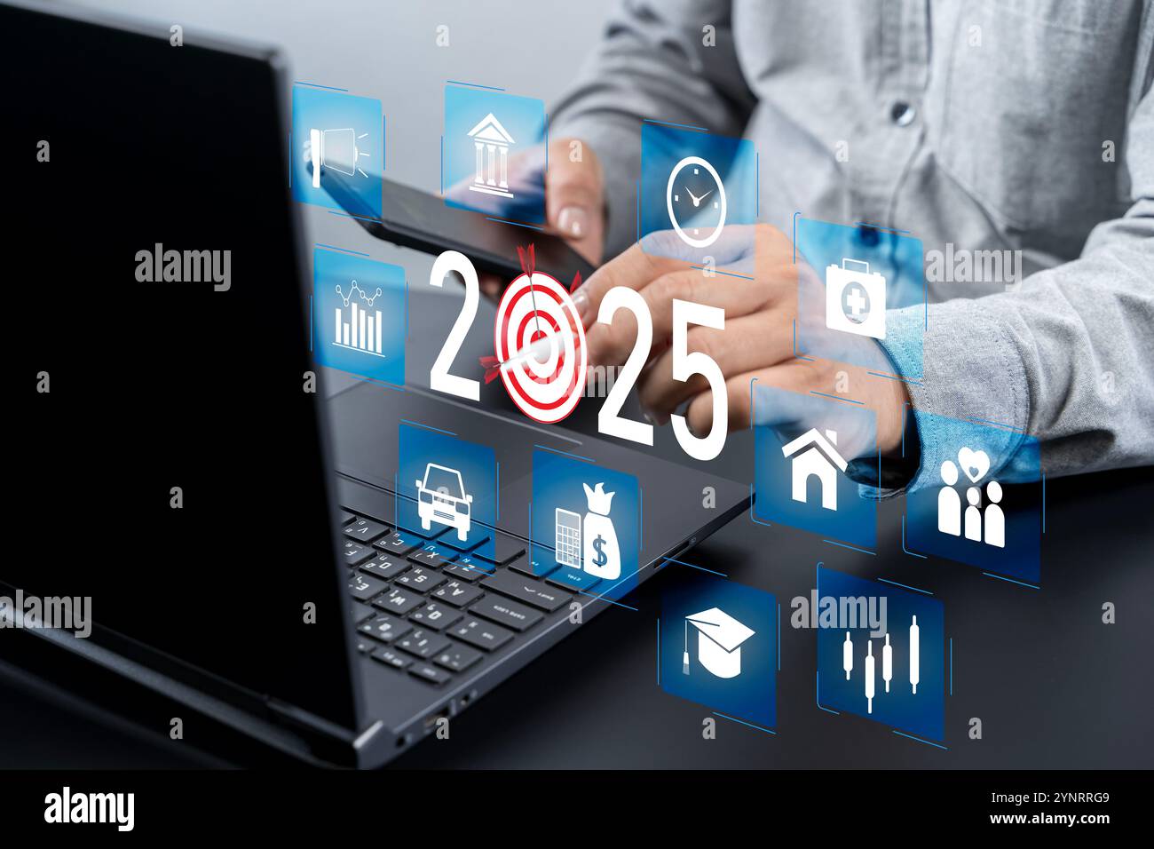 2025 planning business growth new year concept, Businessman use ...