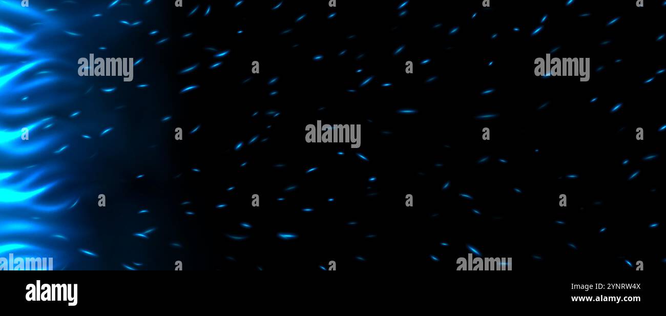 Blue flame with sparks, fire with flying cinder, abstract glowing ...