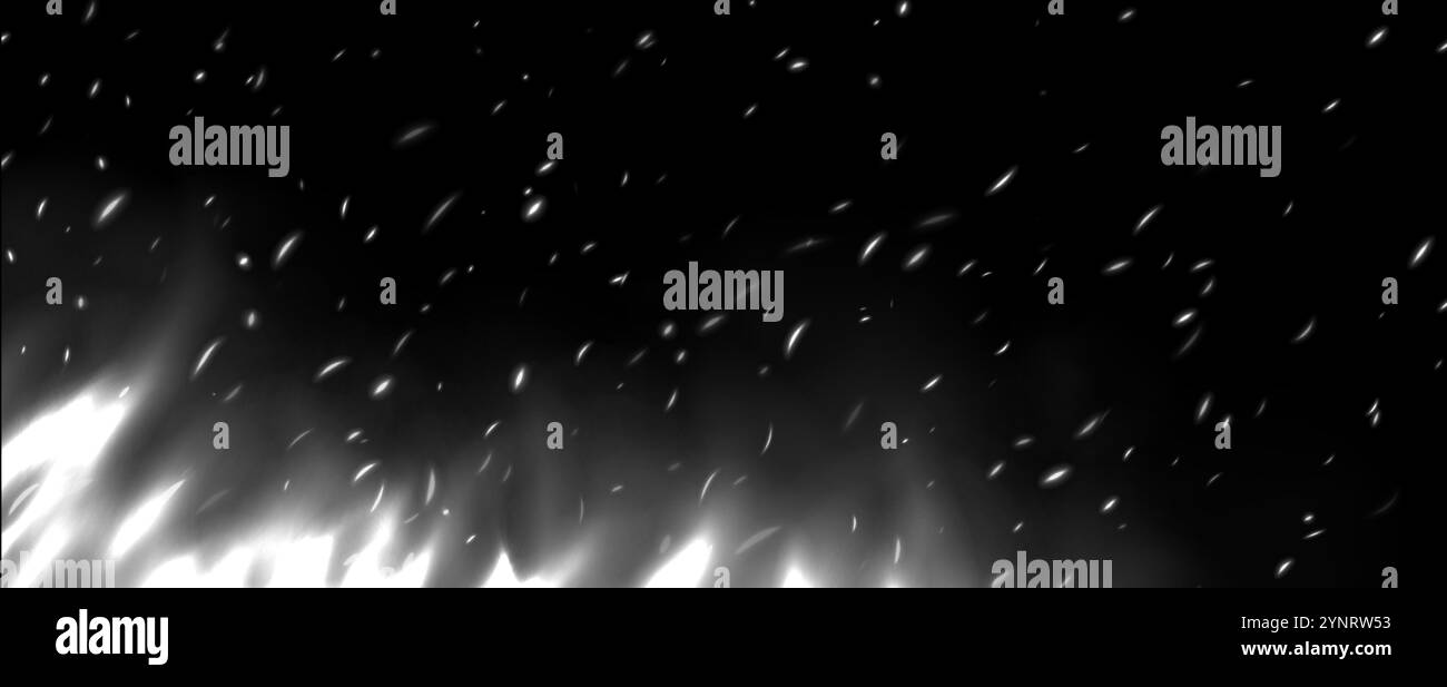 White flame with sparks, fire with flying cinder, abstract glowing ...