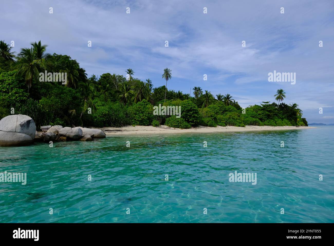 Indonesia Anambas Islands - Idyllic coast with stones, beach and palm ...