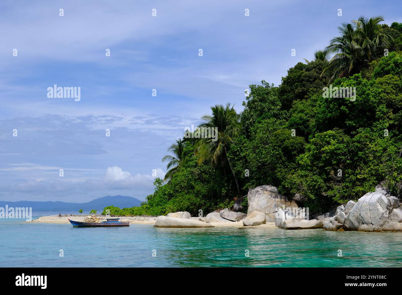 Indonesia Anambas Islands - Dinkor Island with fishing boat beach and ...