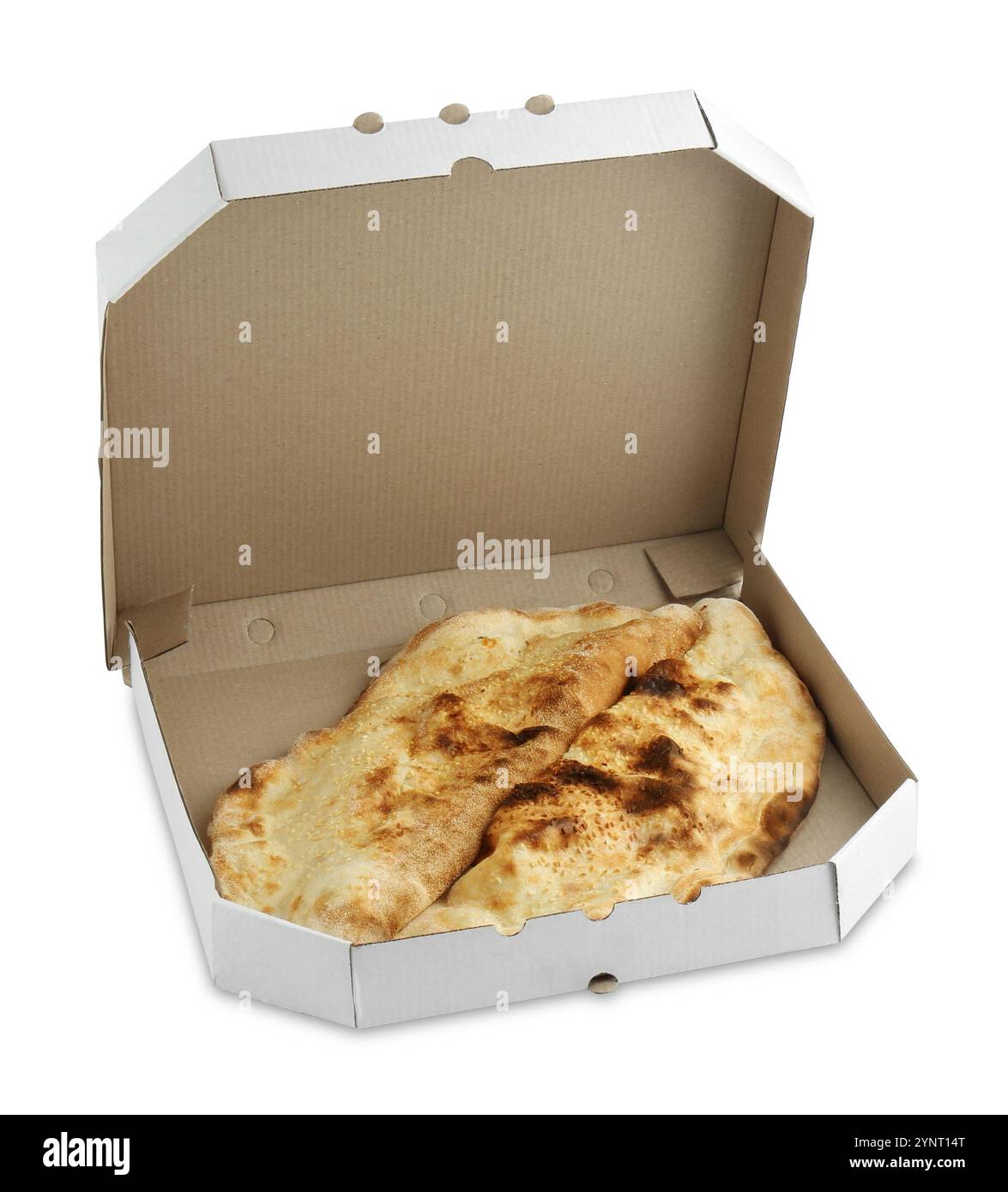 Delicious calzones in cardboard box isolated on white Stock Photo - Alamy